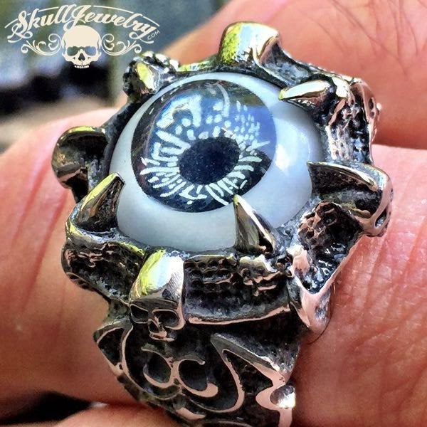 BLACK 'All Seeing Eye' Gothic Skull Dragon Claw Black Evil Eye Biker ...