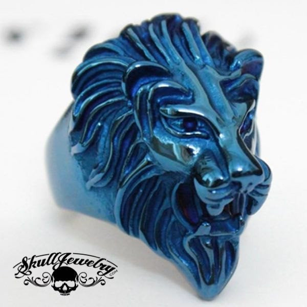 Blue 'King Leonidas' The Lion Ring – Bold, Heavy, and Built for Legend – SkullJewellery