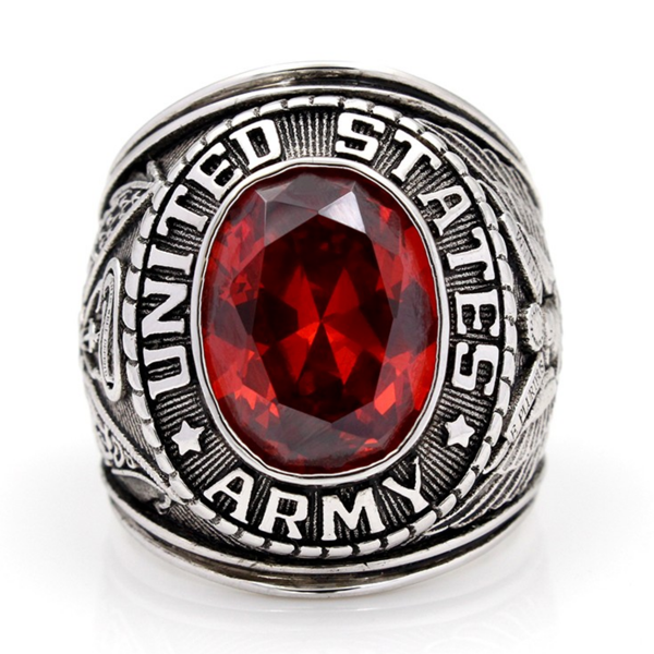 'United States Army' Red Stone Ring (#c267) – SkullJewellery